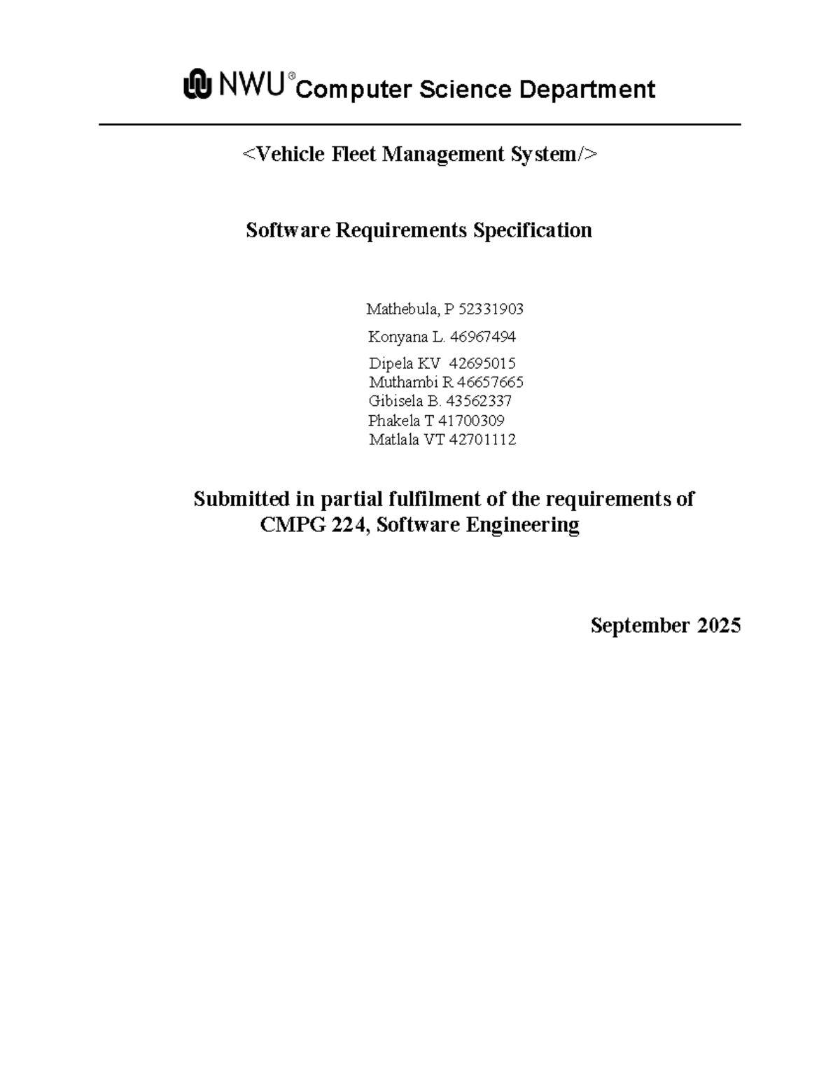 CMPG224 Vehicle Fleet Management System Software Requirements ...