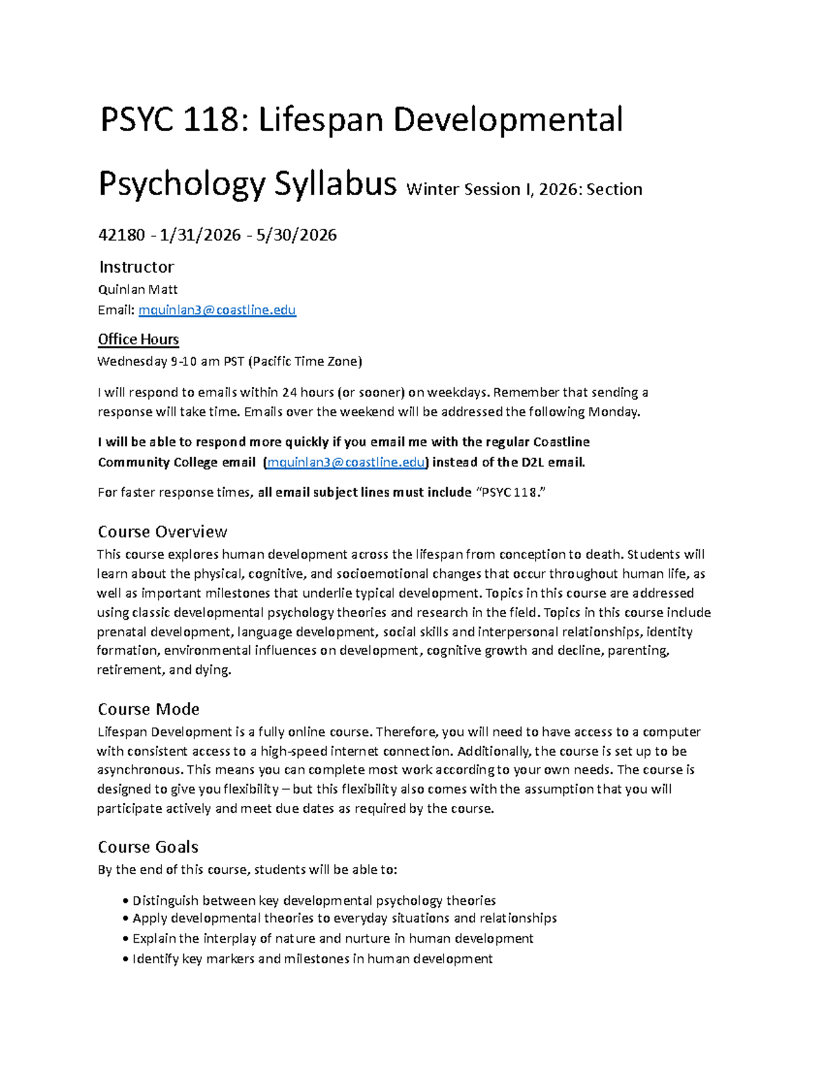 PSYC 118: Lifespan Developmental Psychology Syllabus - Winter 2026 ...