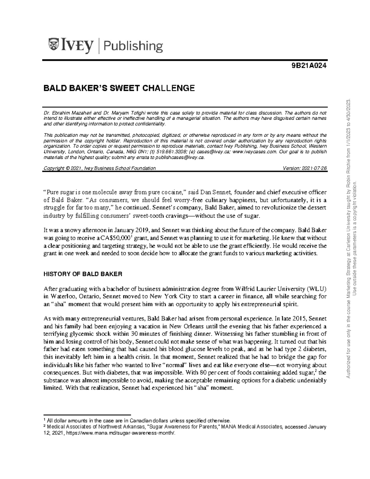 Bald Baker Case Study: Marketing Strategy Insights (9B21A024) - Studocu
