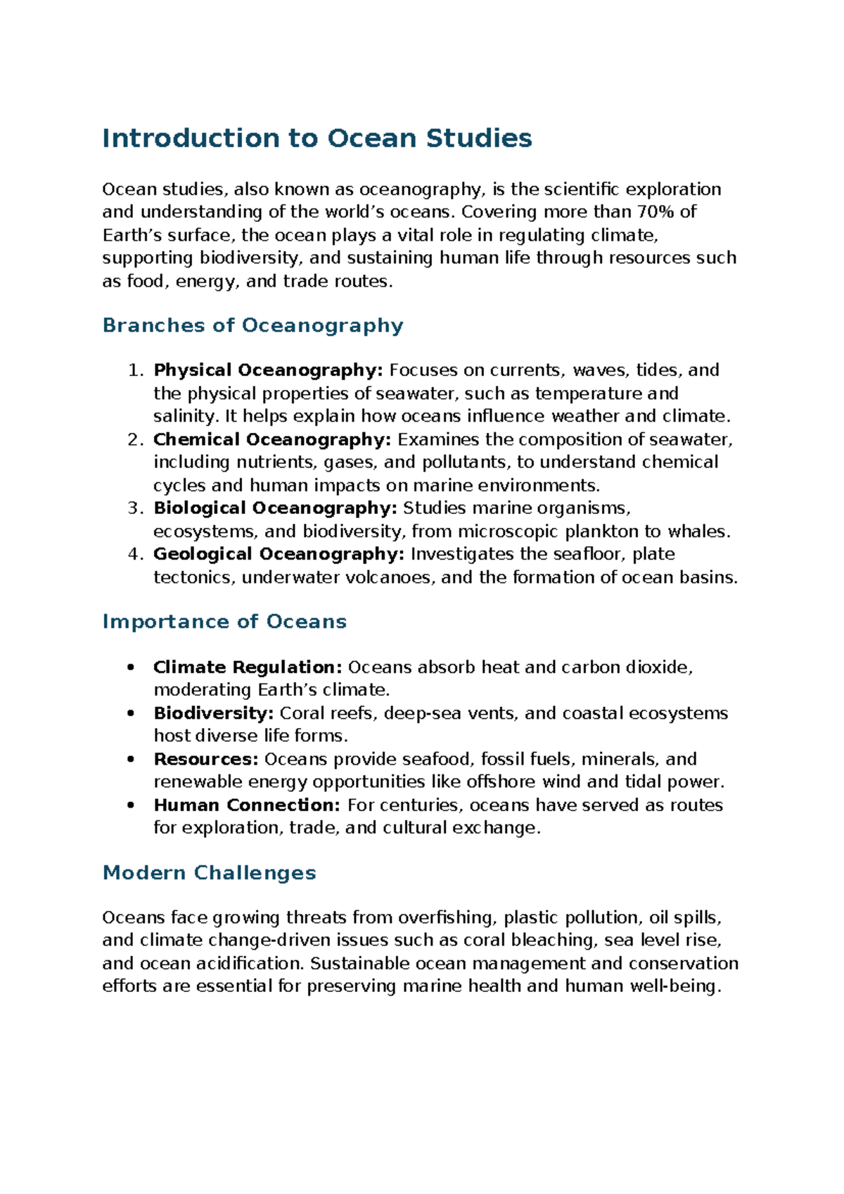 Ocean Studies: An Introduction to Oceanography and Its Importance - Studocu