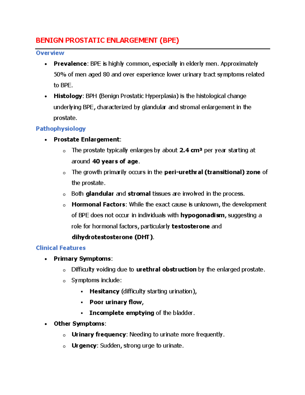 BPE Overview: Prevalence, Symptoms, and Management Insights - Studocu