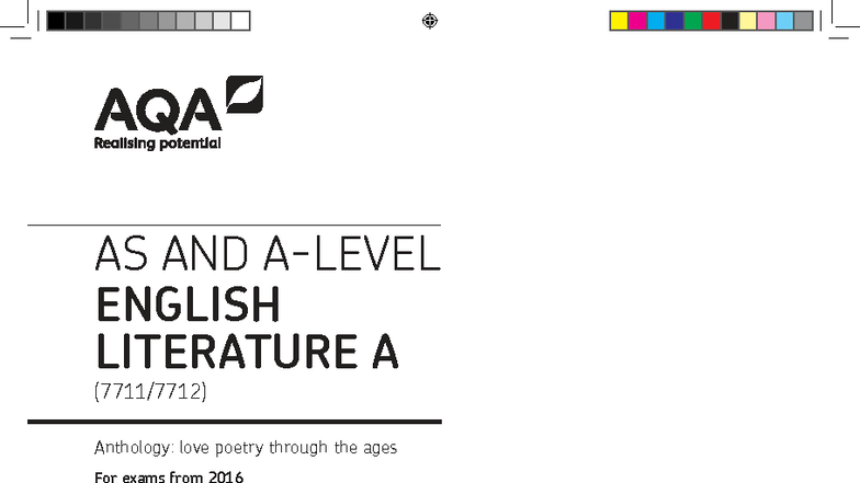 AQA AS English Literature A Anthology: Love Poetry Through the Ages ...