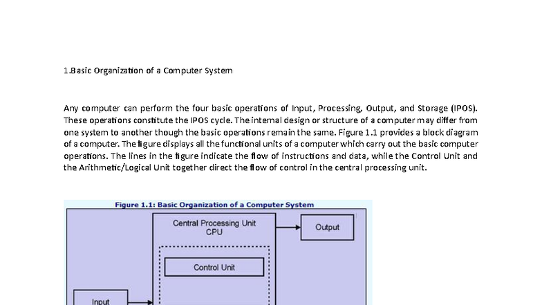 IP UNIT-1: Basic Organization of a Computer System Overview - Studocu