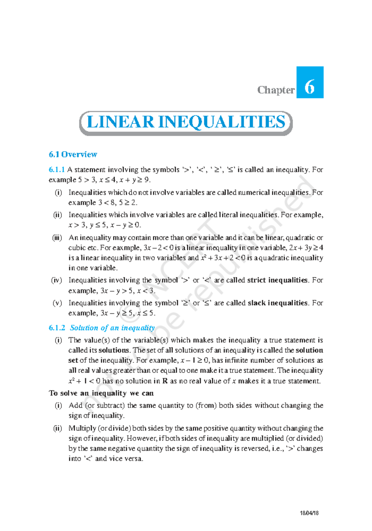 Chapter 6: Linear Inequalities - Overview and Solutions (Keep206) - Studocu