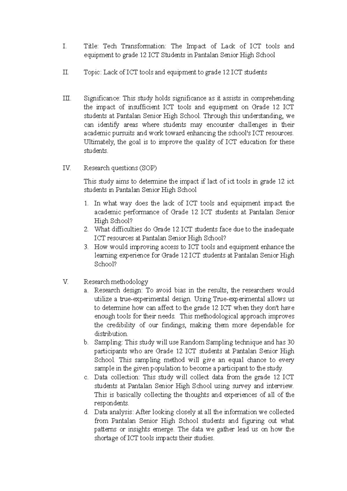 Impact of ICT Tool Shortages on Grade 12 Students at Pantalan SHS - Studocu