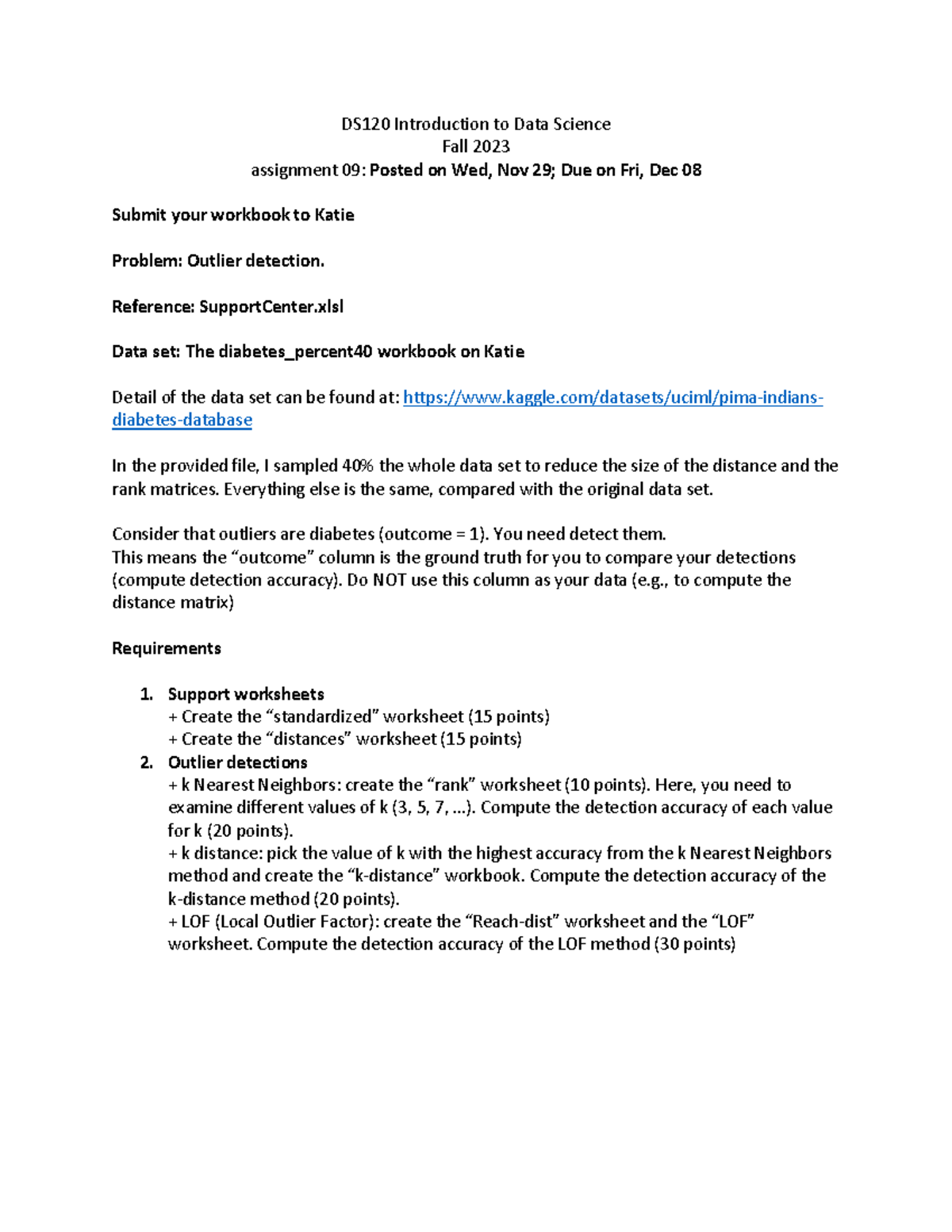 DS120 Fall 2023 Assignment 09: Outlier Detection in Diabetes Data - Studocu