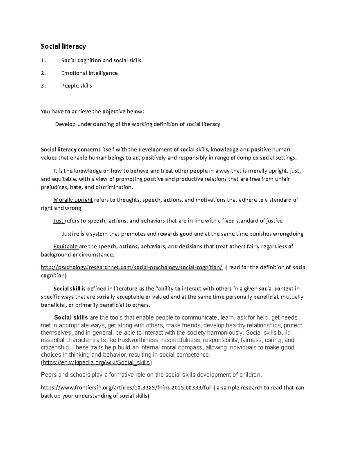 Lesson 4: Understanding Social Literacy and People Skills - Studocu