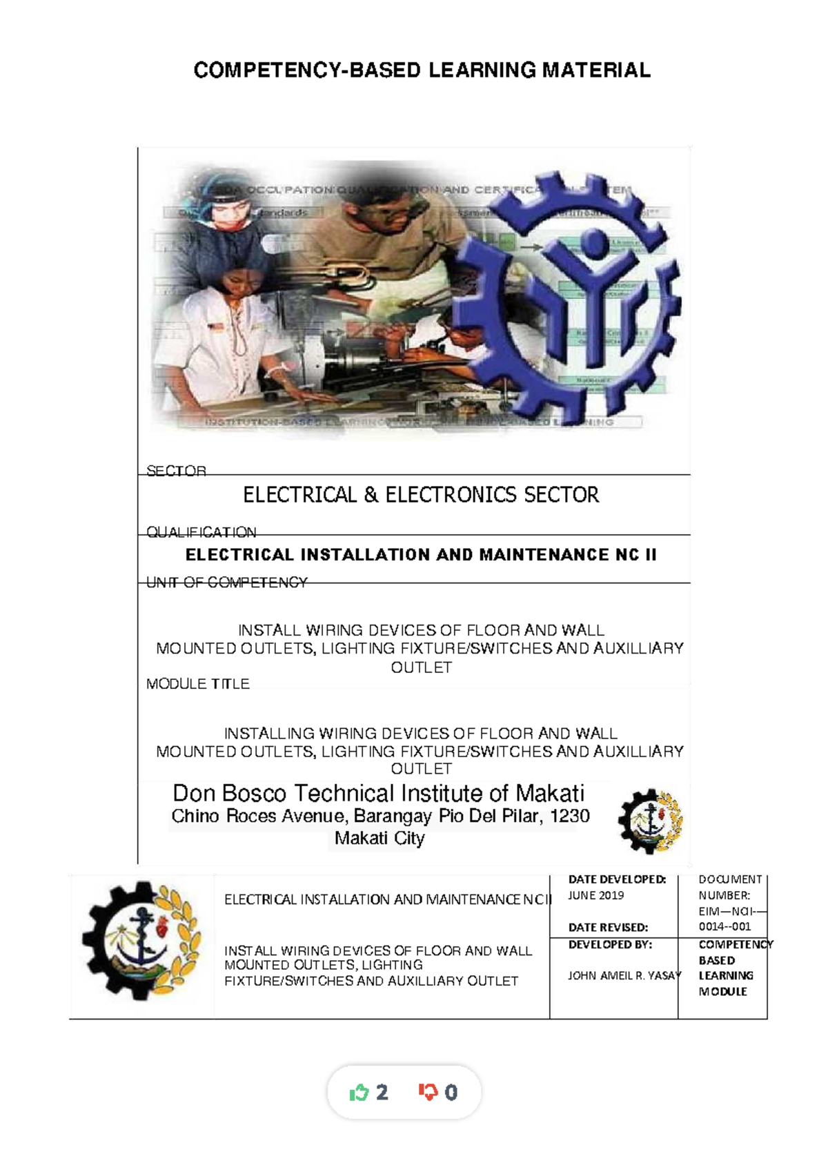 EIM-NC II: Competency-Based Module on Wiring Devices Installation - Studocu