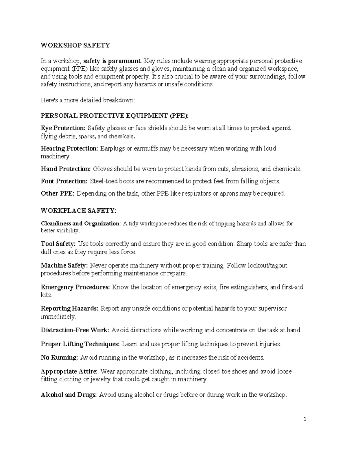 Workshop Safety Guidelines: Essential PPE & Best Practices - Studocu