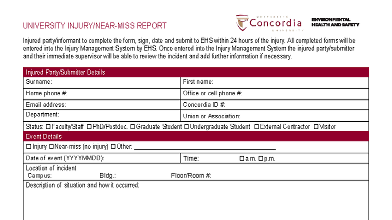 EHS-FORM-042 Injury Report Submission Guidelines - Studocu