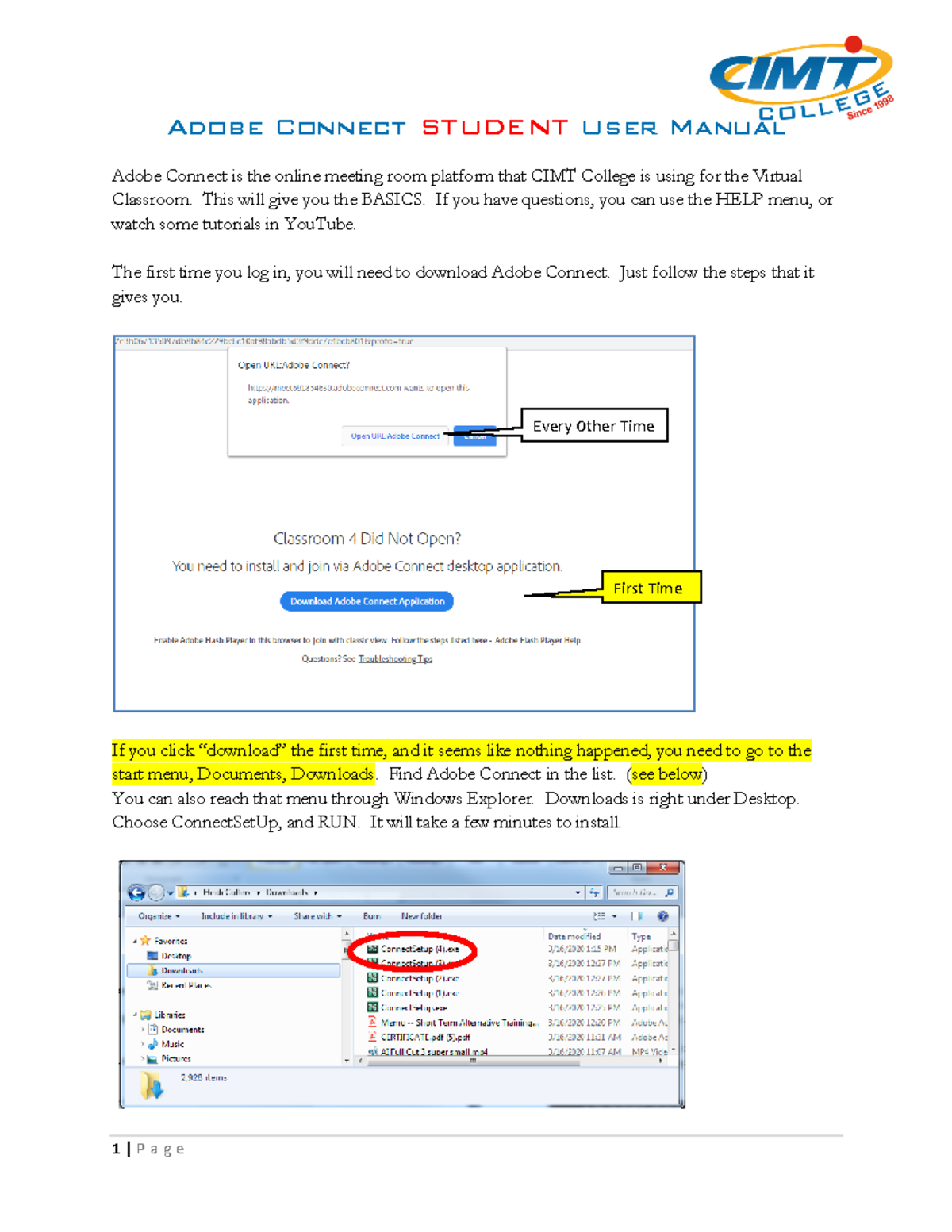 Adobe Connect Student User Manual for CIMT Virtual Classroom - Studocu