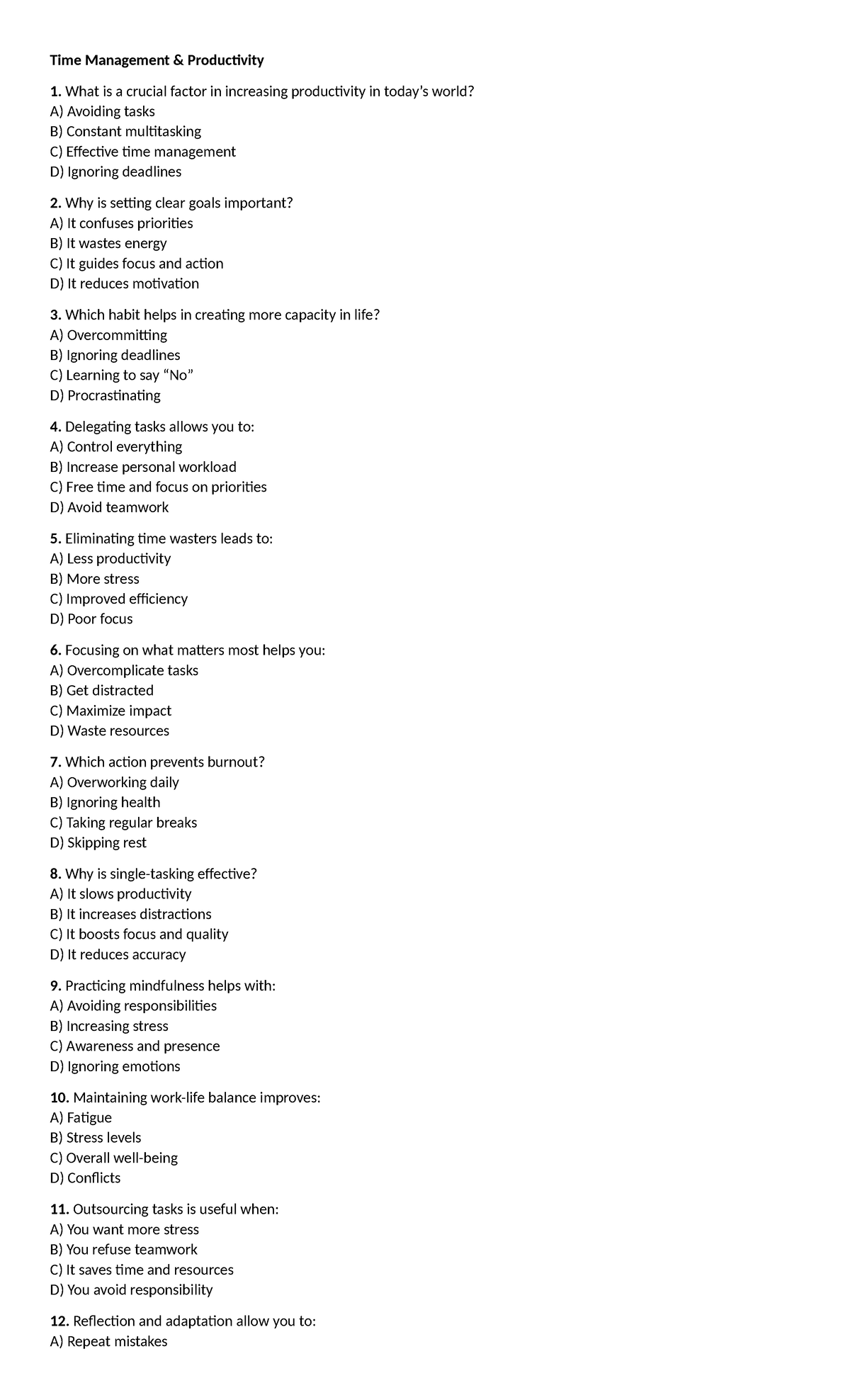 Chapter 7 Quiz: Time Management & Productivity Insights - Studocu