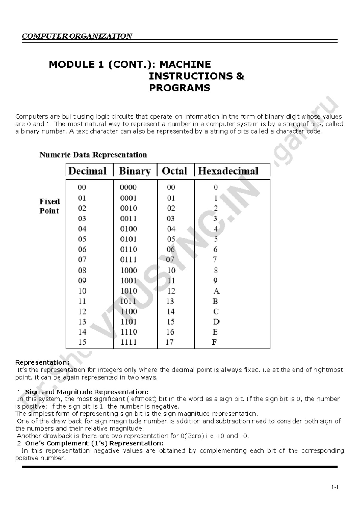 COMPUTER ORGANIZATION MODULE 1: MACHINE INSTRUCTIONS & PROGRAMS - Studocu
