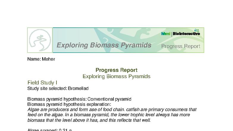 BIOL 301: Progress Report on Biomass Pyramids Field Study - Studocu