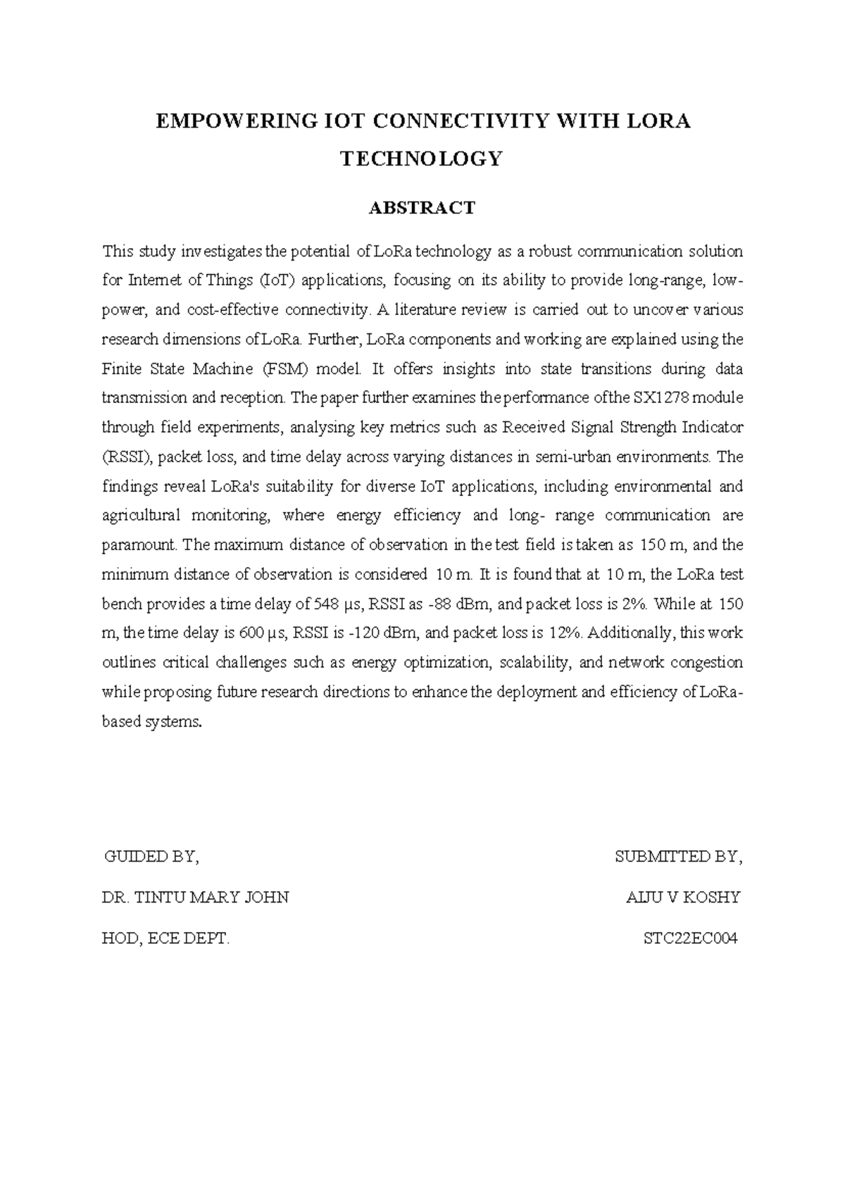 LoRa Technology for IoT Connectivity: A Comprehensive Study STC22EC004 ...