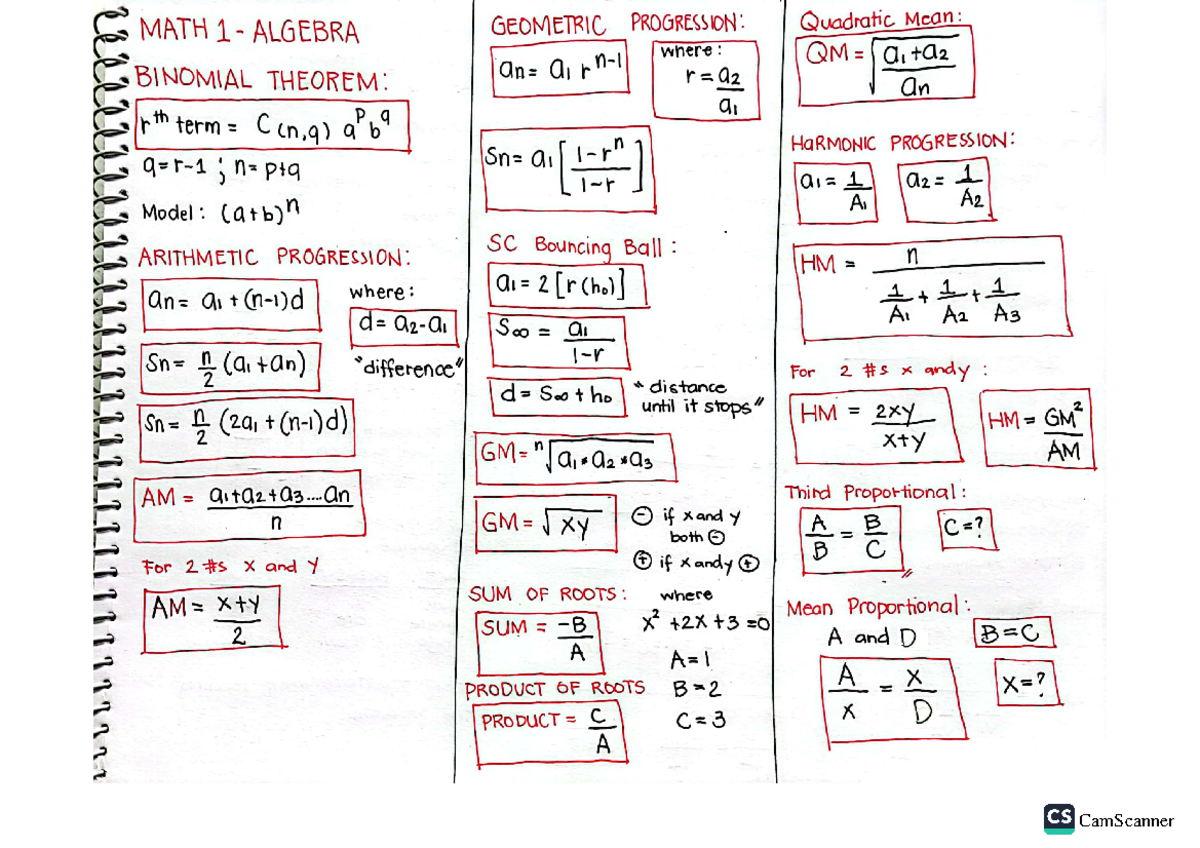 MATH 101: Comprehensive Formulas for Algebra and Geometry - Studocu