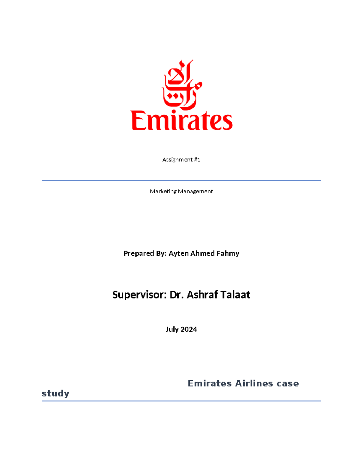 Assignment #1: Marketing Management - Emirates Airlines Case Study ...
