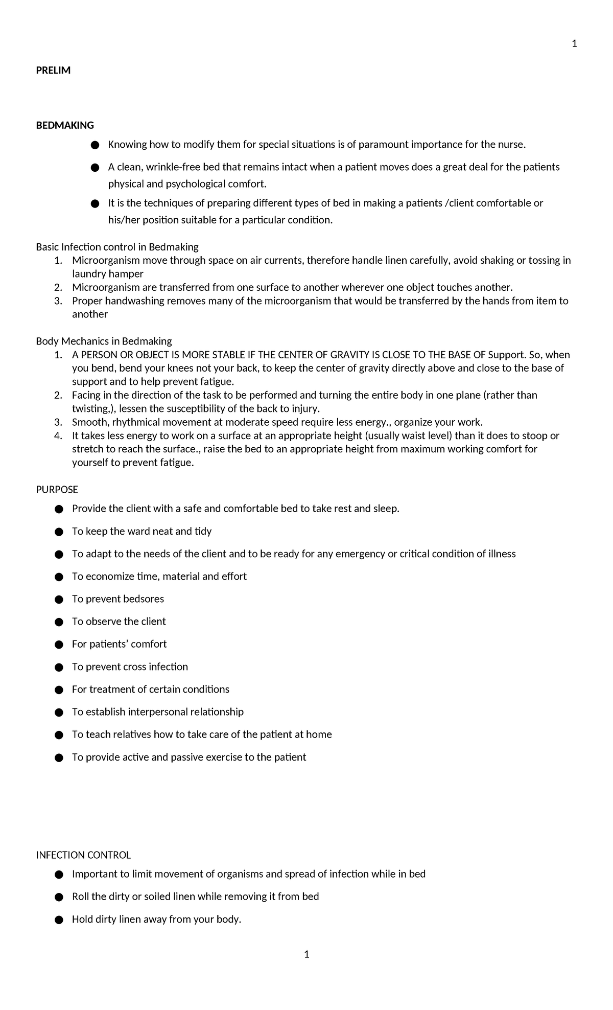 Bedmaking Techniques and Infection Control - RETDEM Lecture Notes - Studocu
