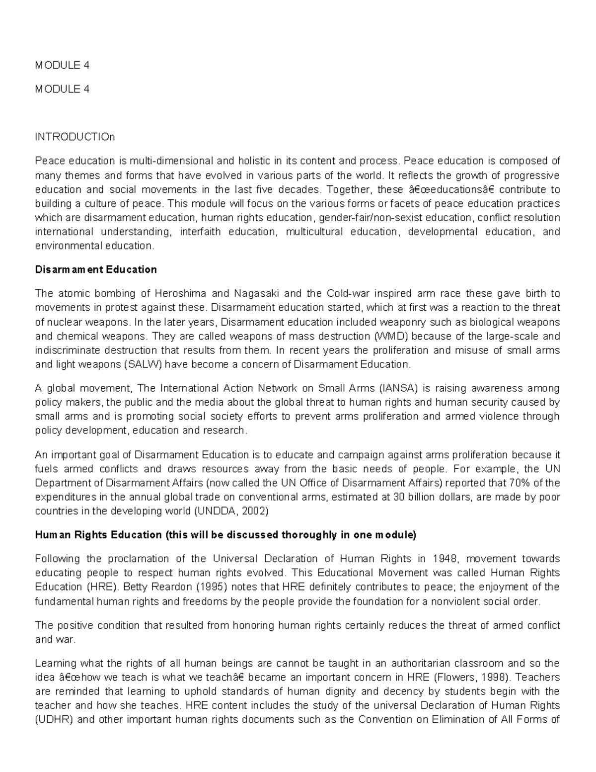 Module 4 Peace Education-WPS Office - MODULE 4 MODULE 4 INTRODUCTIOn ...