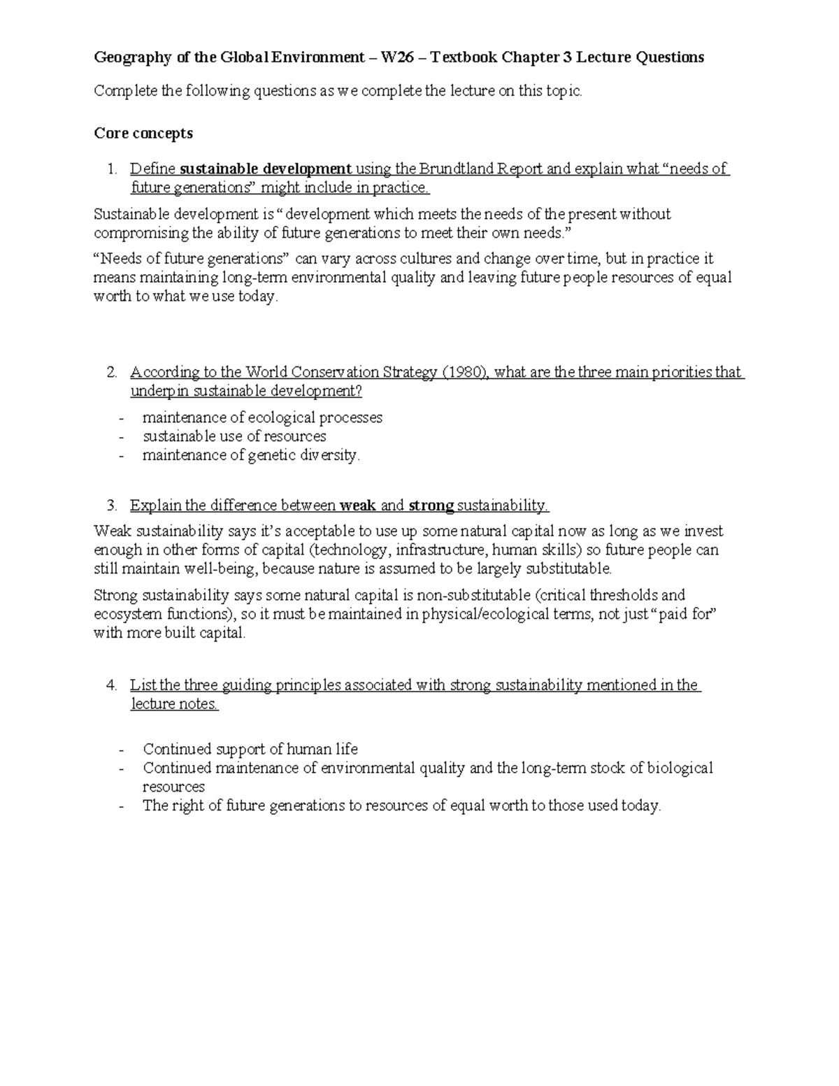 Geog 204 - Chapter 3 Lecture Questions on Sustainable Development - Studocu