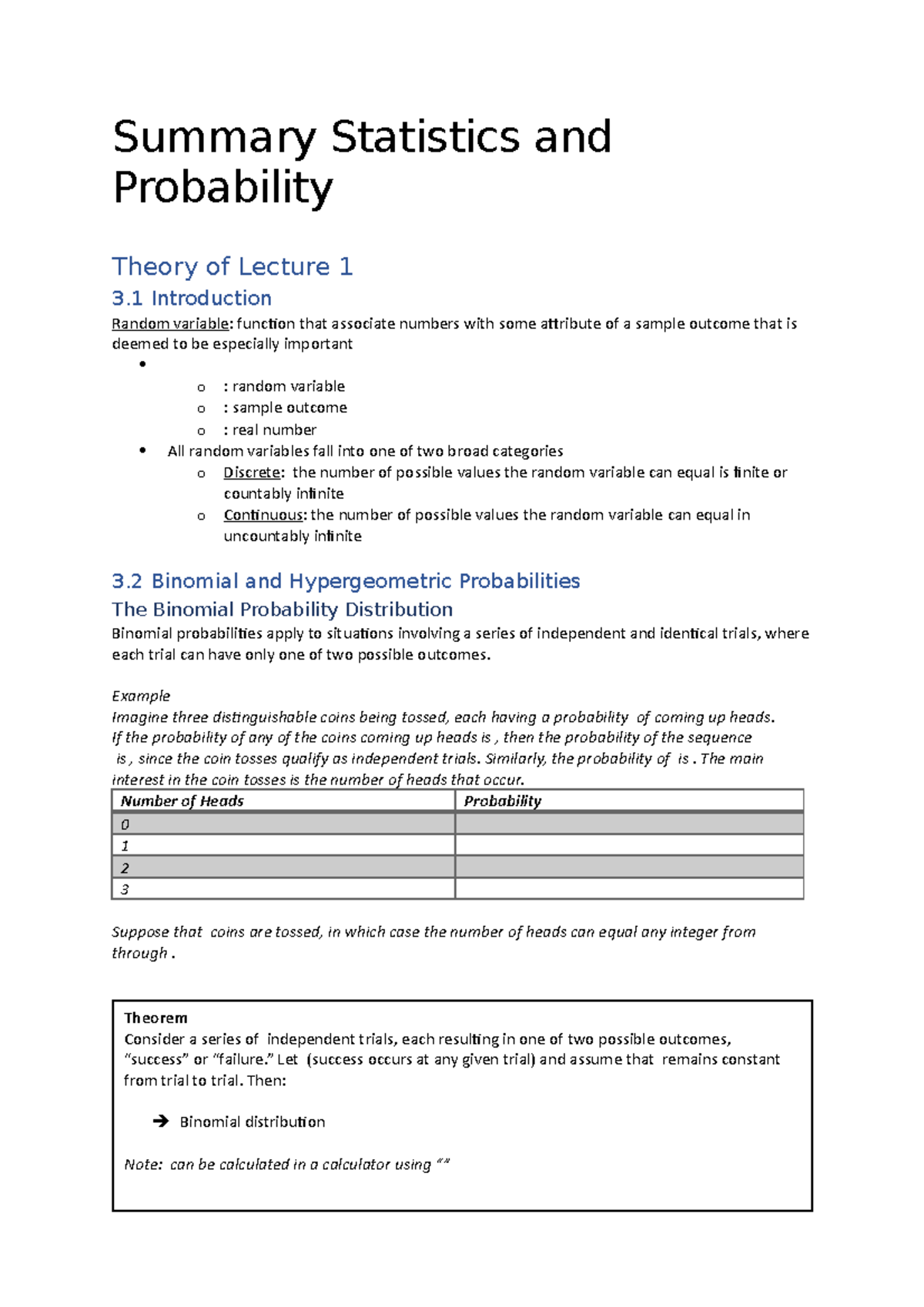 STAT 101: Summary of Statistics & Probability Lecture Notes - Studeersnel