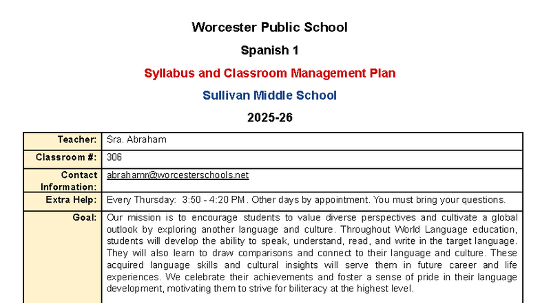 Spanish 1 Syllabus & Classroom Management Plan (2025-26) - Studocu