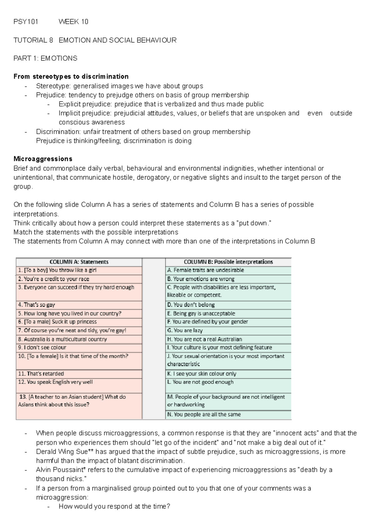 PSY101 WEEK 10 LECTURE & TUTORIAL NOTES: EMOTION & SOCIAL BEHAVIOUR ...