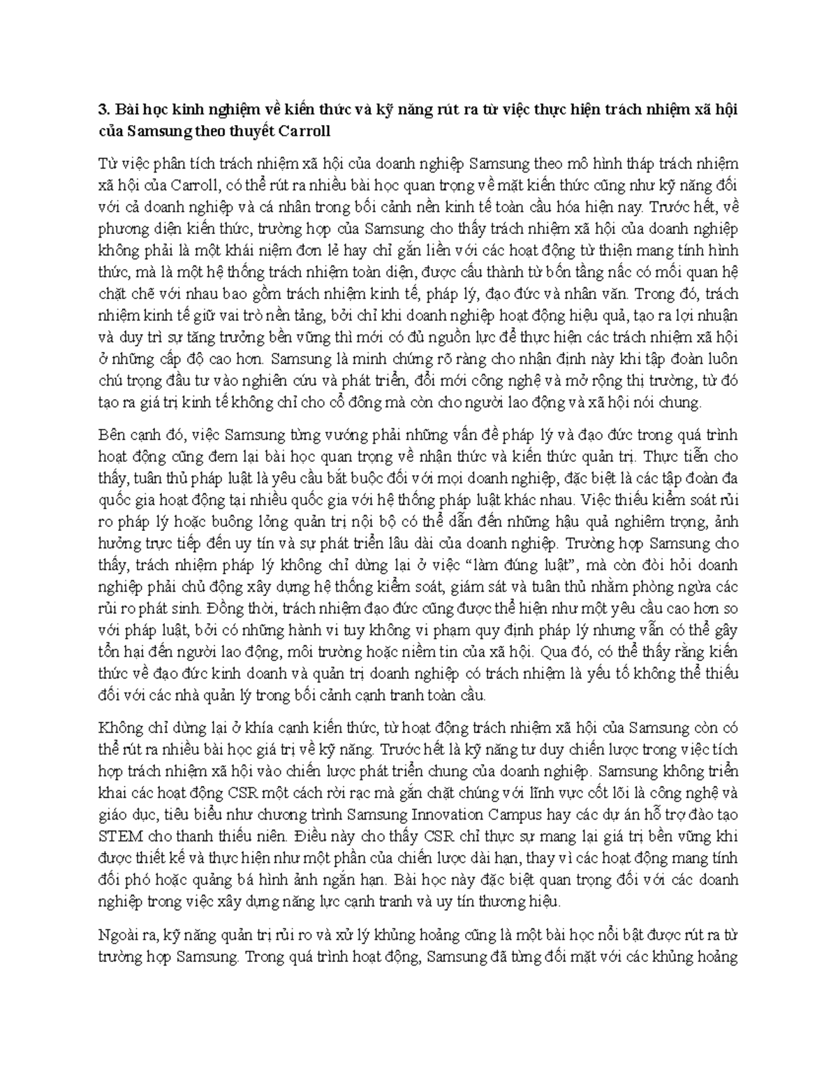 Bài học từ trách nhiệm xã hội của Samsung theo thuyết Carroll - Studocu