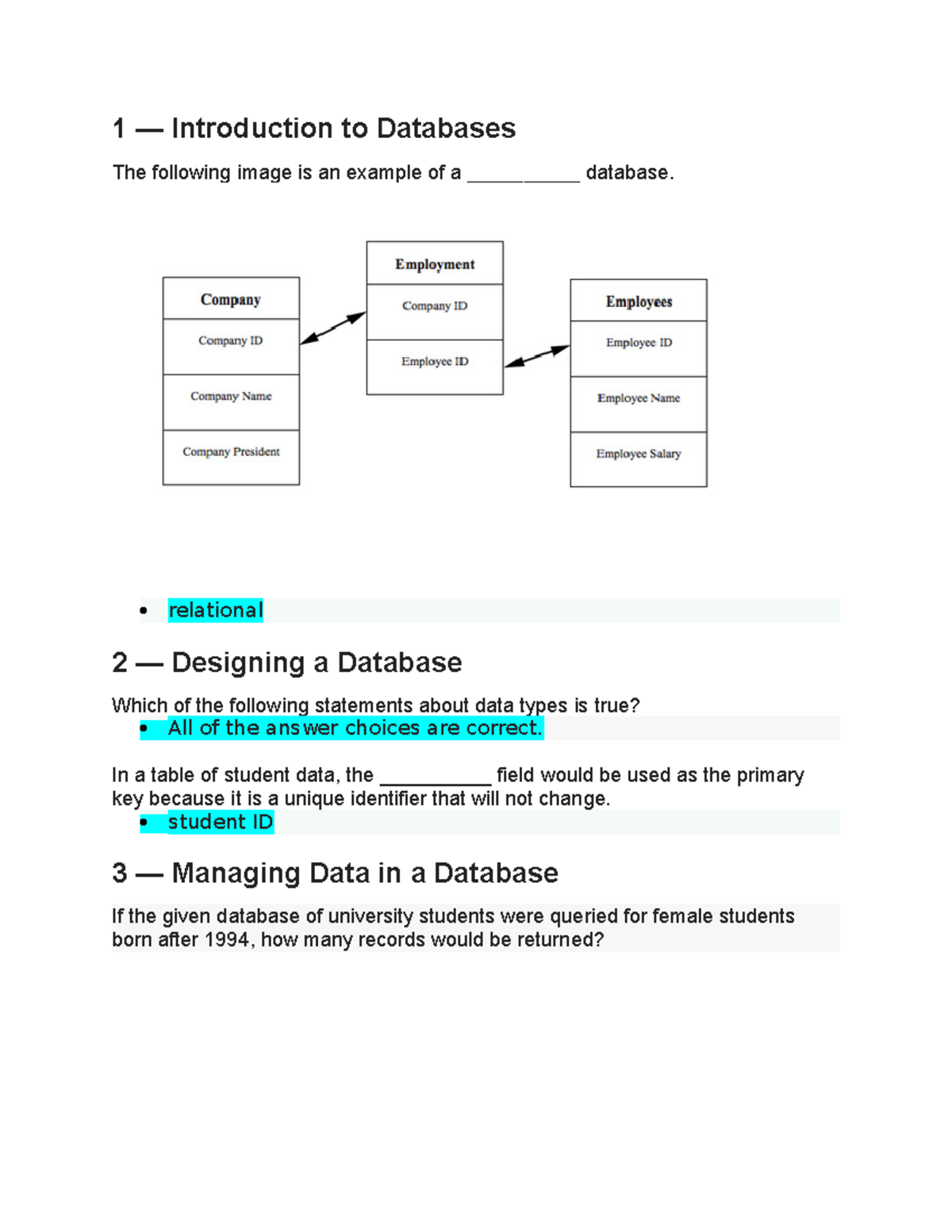 Introduction to Technology- Unit 2- Challenge 3 - Databases - 1 — Introduction to Databases The ...