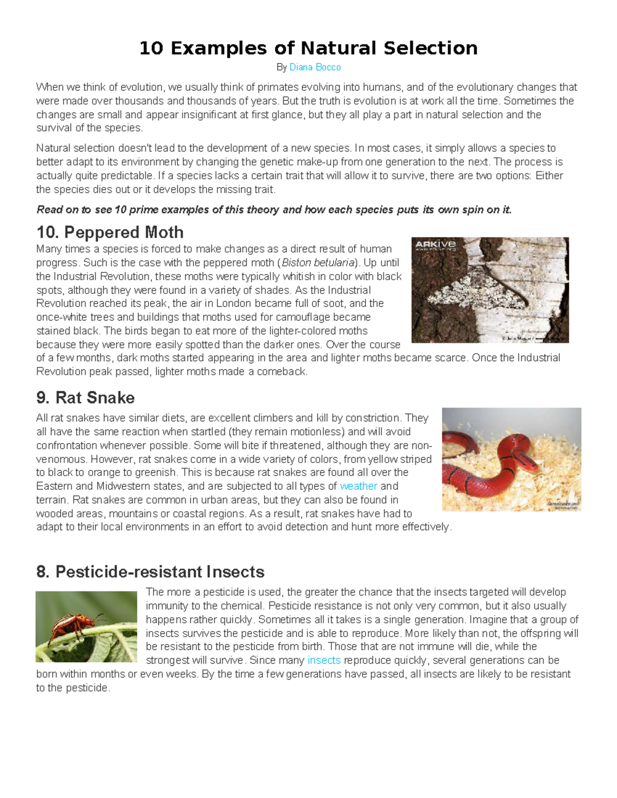 10 Key Examples of Natural Selection - Article WK3 - Studocu