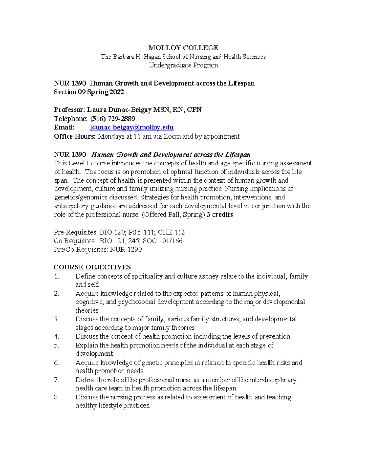 NUR 1390: Human Growth & Development Course Outline - Spring 2022 - Studocu