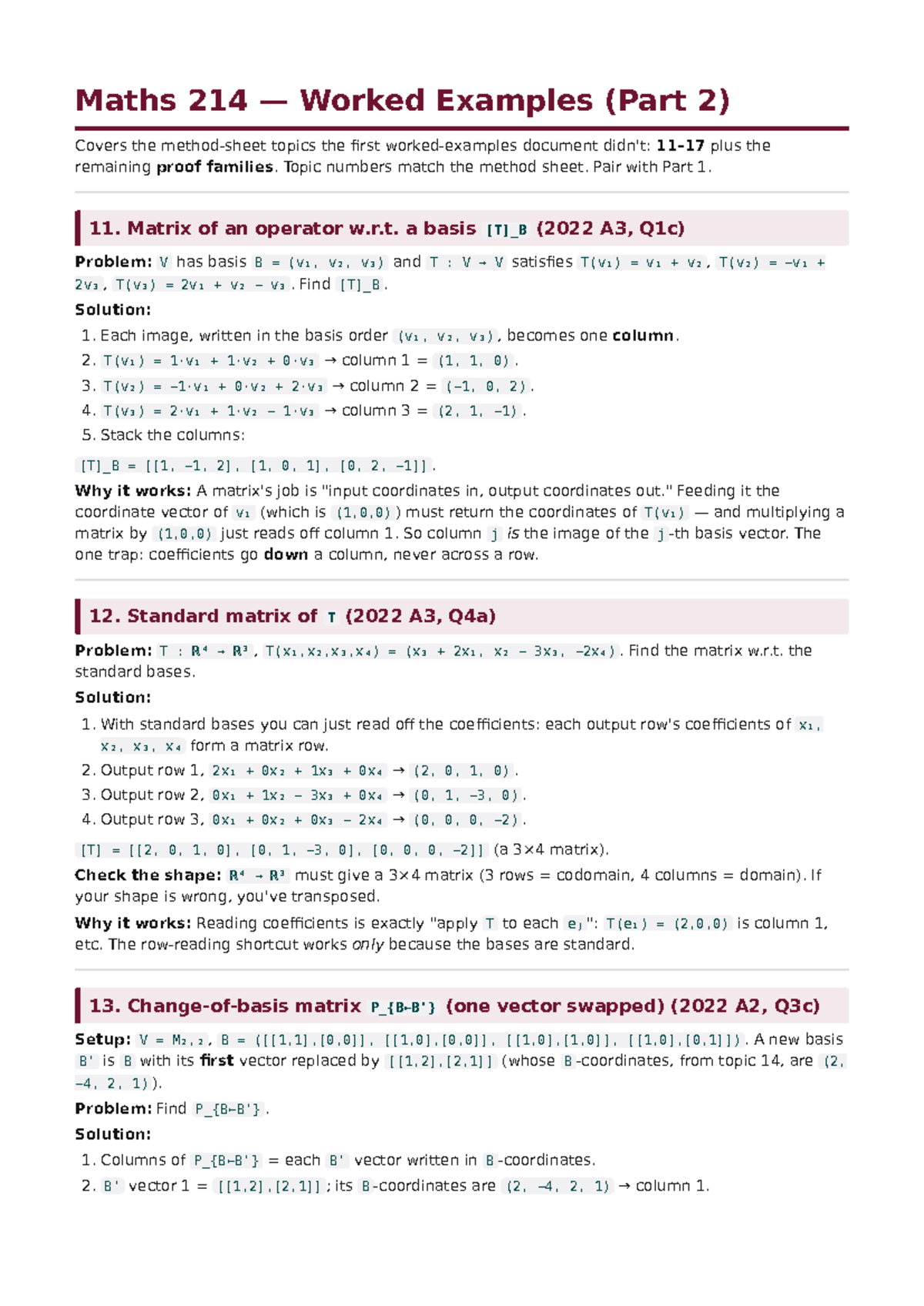 LA 214 Worked Examples: Matrix Operators & Linear Maps (Part 2) - Studocu