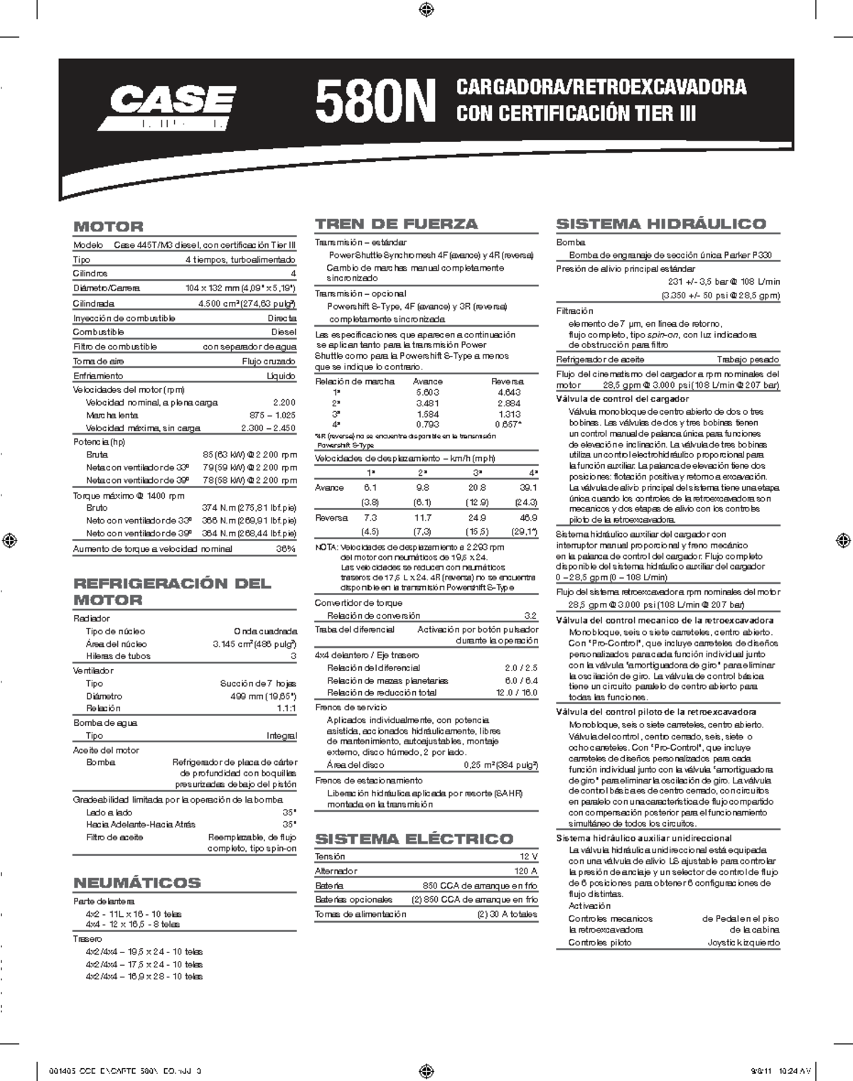Ficha Técnica Completa de la Retroexcavadora Case 580N Tier III - Studocu