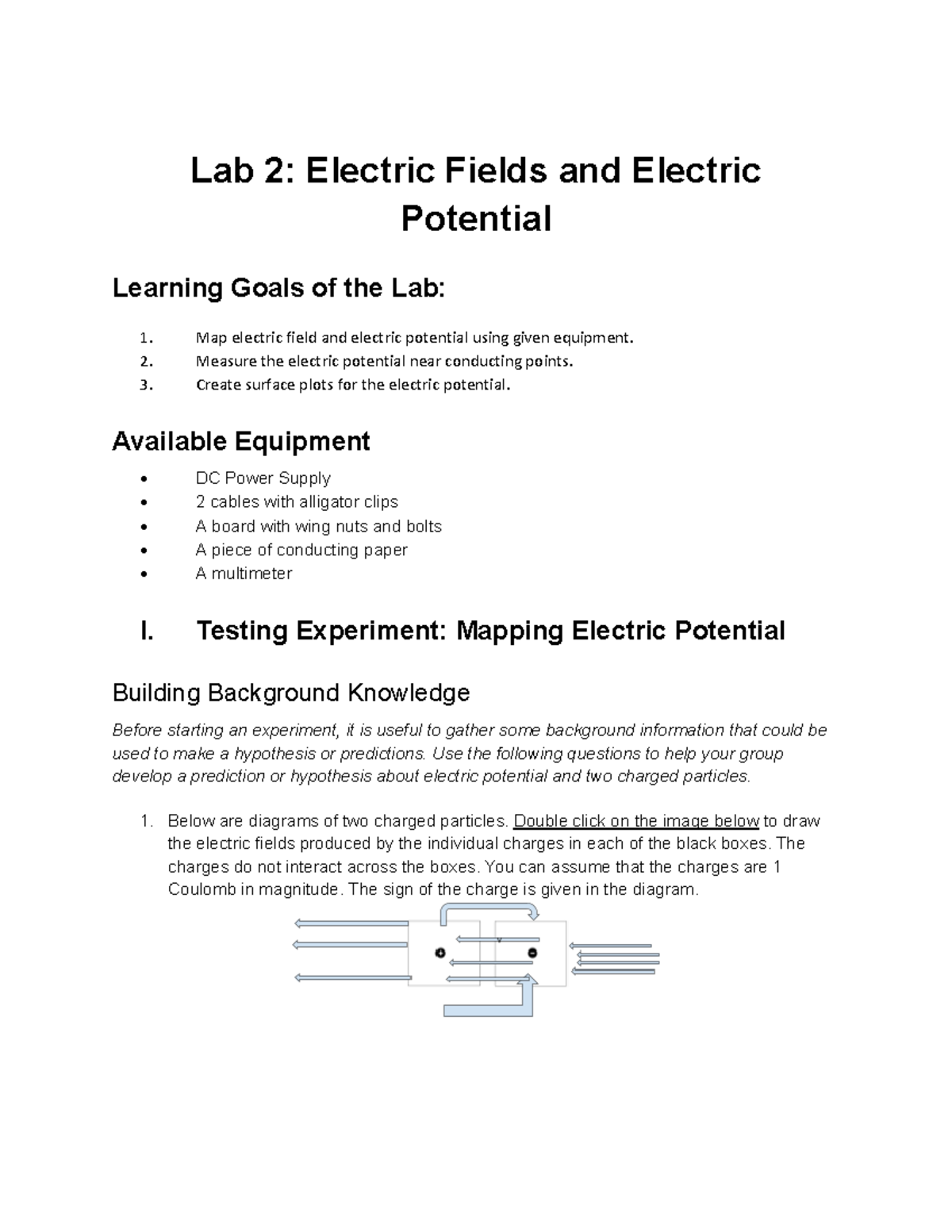 Lab 2: Mapping Electric Fields & Potential - Learning Goals - Studocu