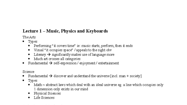 Lecture 1: Music, Physics, and Technology in the Arts - Studocu