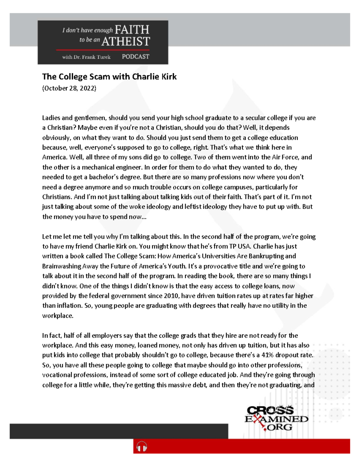 The College Scam: Insights from Charlie Kirk (10-27-22) - Studocu