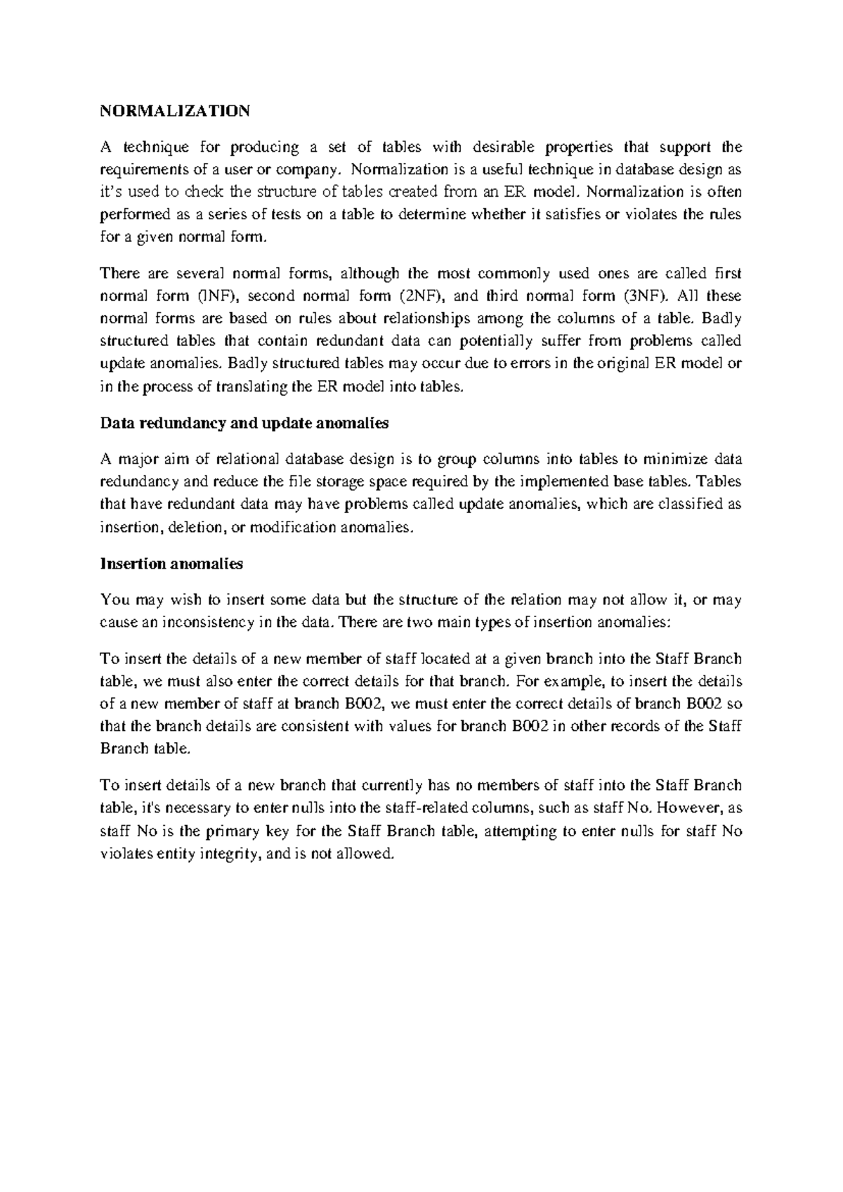 Normalization in Database Design: Key Concepts & Anomalies - Studocu