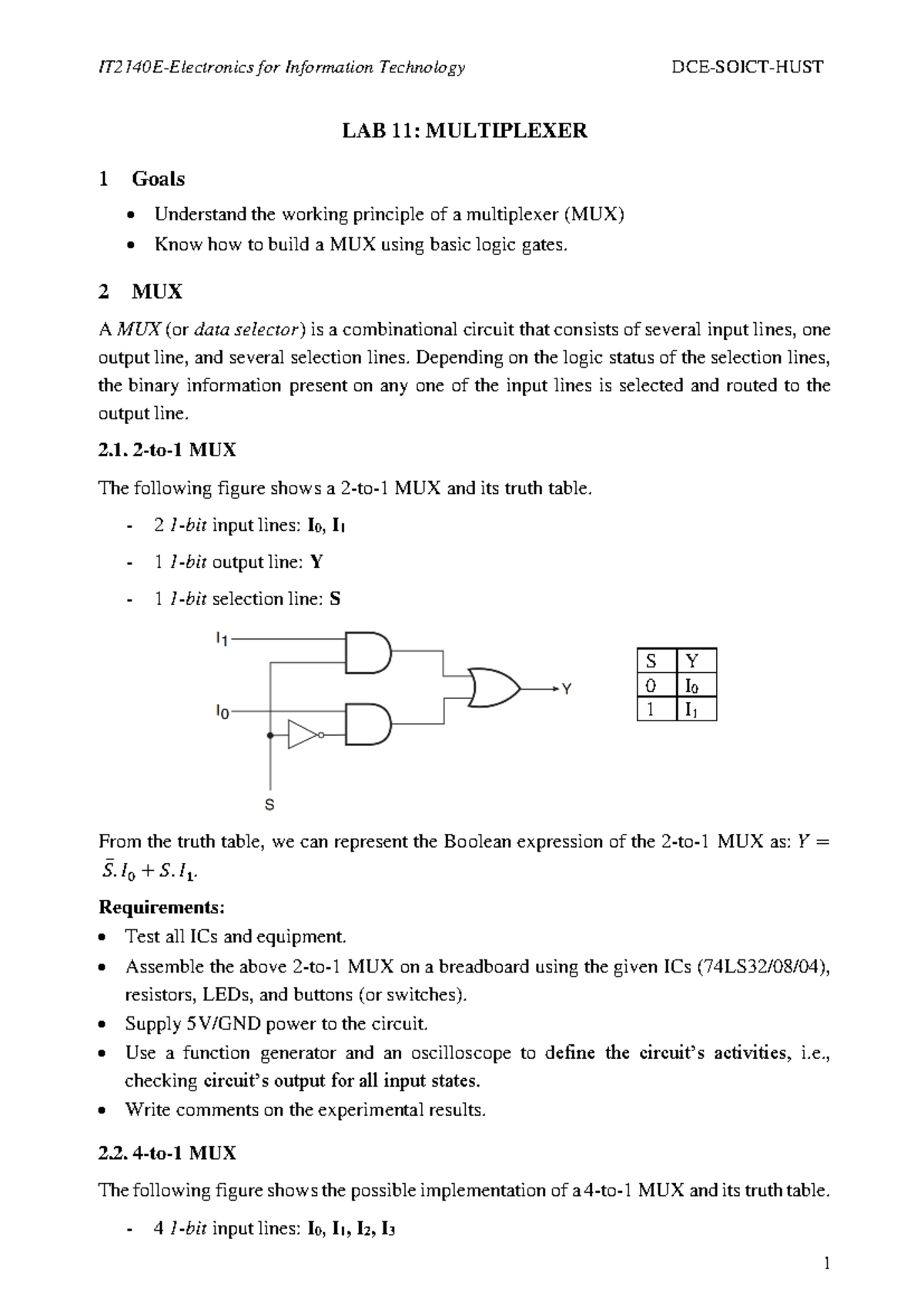 IT LAB 11: Understanding and Building a Multiplexer (MUX) - Studocu