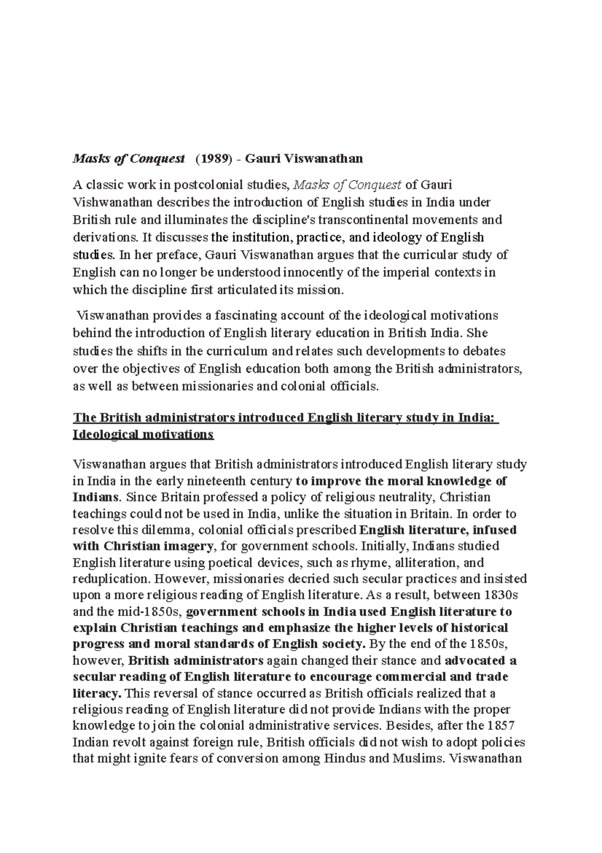 Masks of Conquest - Lecture notes of the topic - Masks of Conquest ...