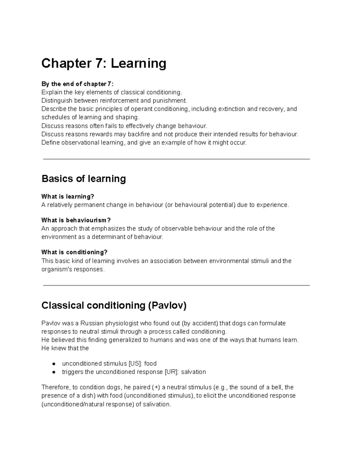Chapter 7: Learning - Key Concepts in Classical & Operant Conditioning ...