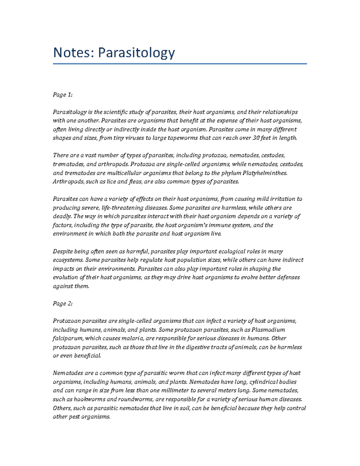 Parasitology Lecture Notes for Advanced Study: Key Concepts & Insights ...