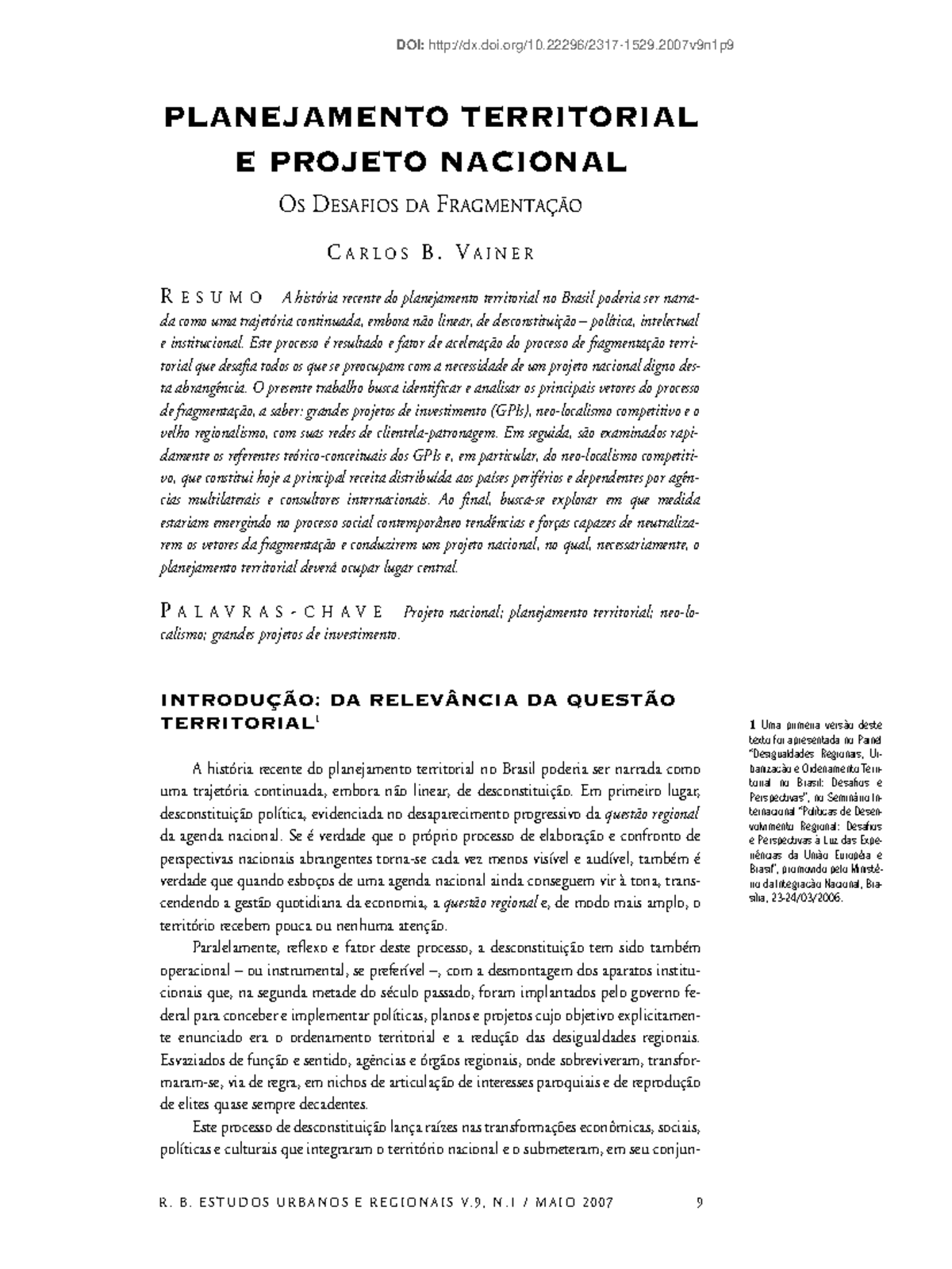 Planejamento Territorial e Fragmentação no Brasil: Desafios e ...
