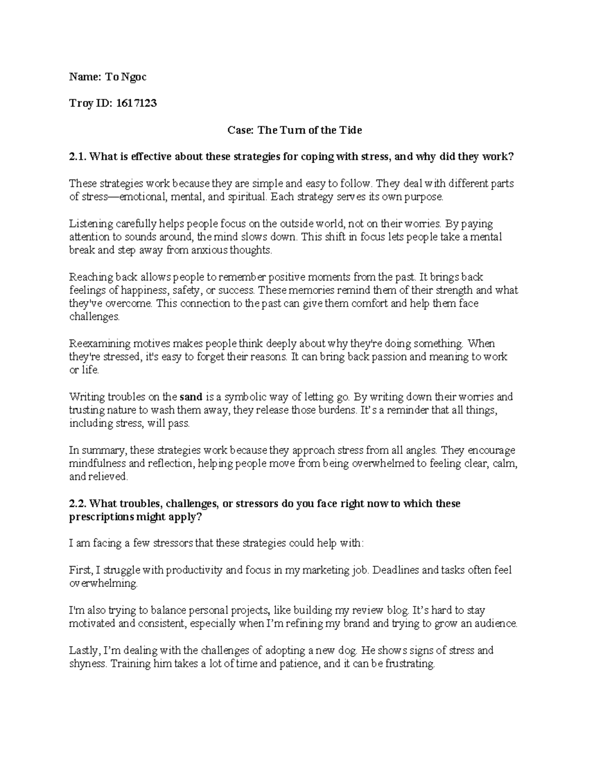 Case Study: Coping Strategies for Stress Management - Studocu