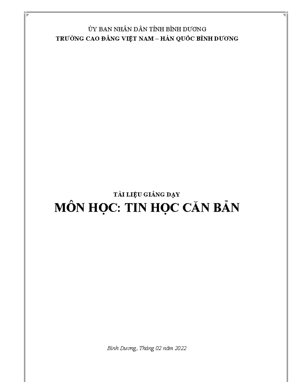 Tài Liệu Giảng Dạy Môn Tin Học Căn Bản - CĐ Việt Nam Hàn Quốc - Studocu