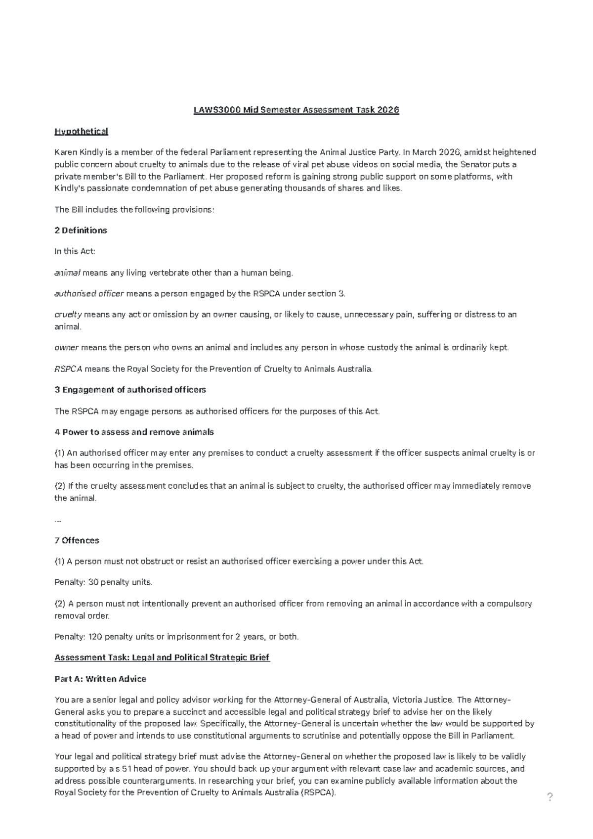 Mid Semester Assessment Task 2026: Legal & Political Strategy Brief on ...