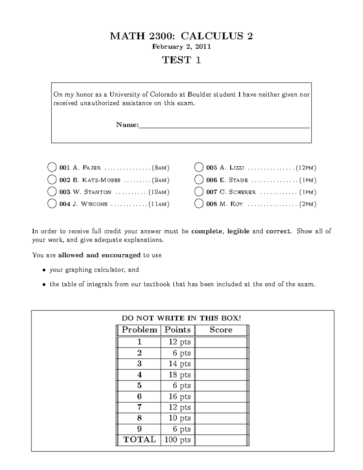 MATH 2300: Calculus 2 Test 1 Practice Materials - Studocu