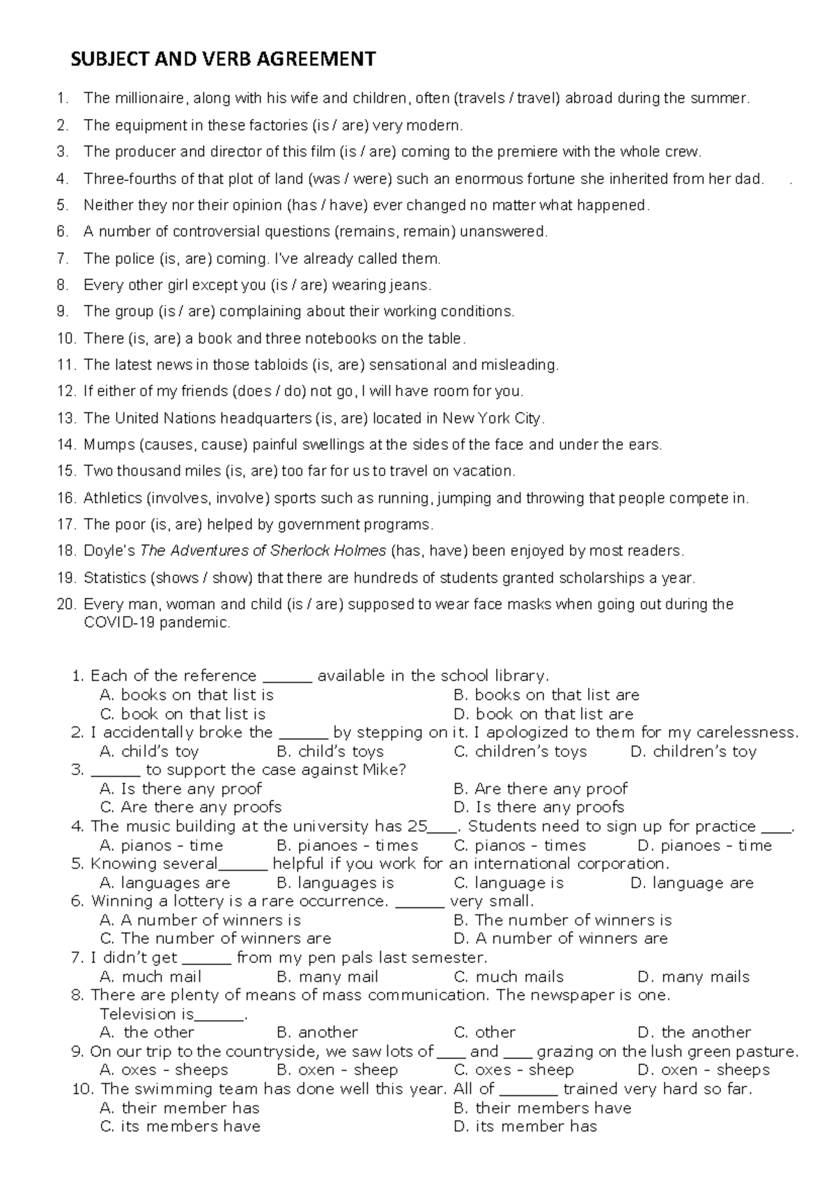 SUBJECT AND VERB AGREEMENT: Basic Points for ENG 101 - Studocu