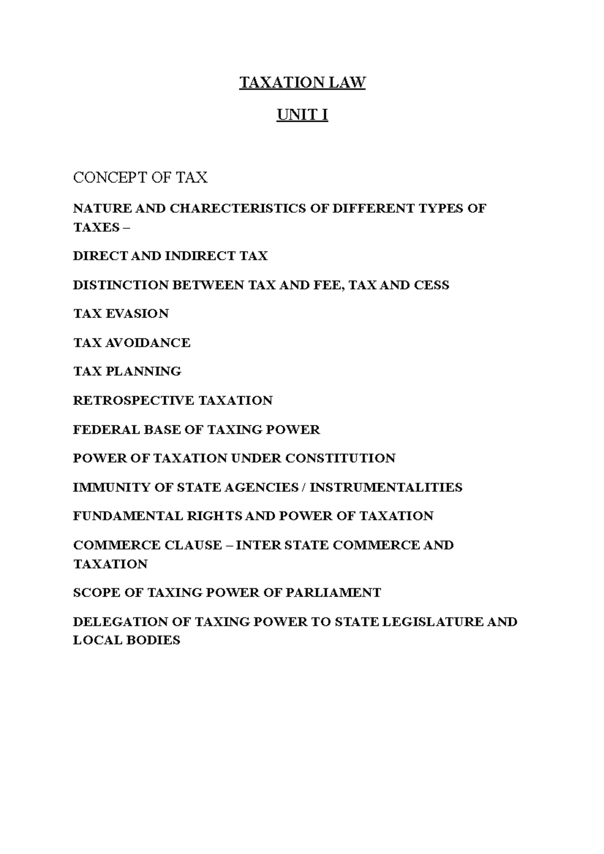 Unit 1 - Comprehensive Taxation law Notes for Taxation Course - Studocu
