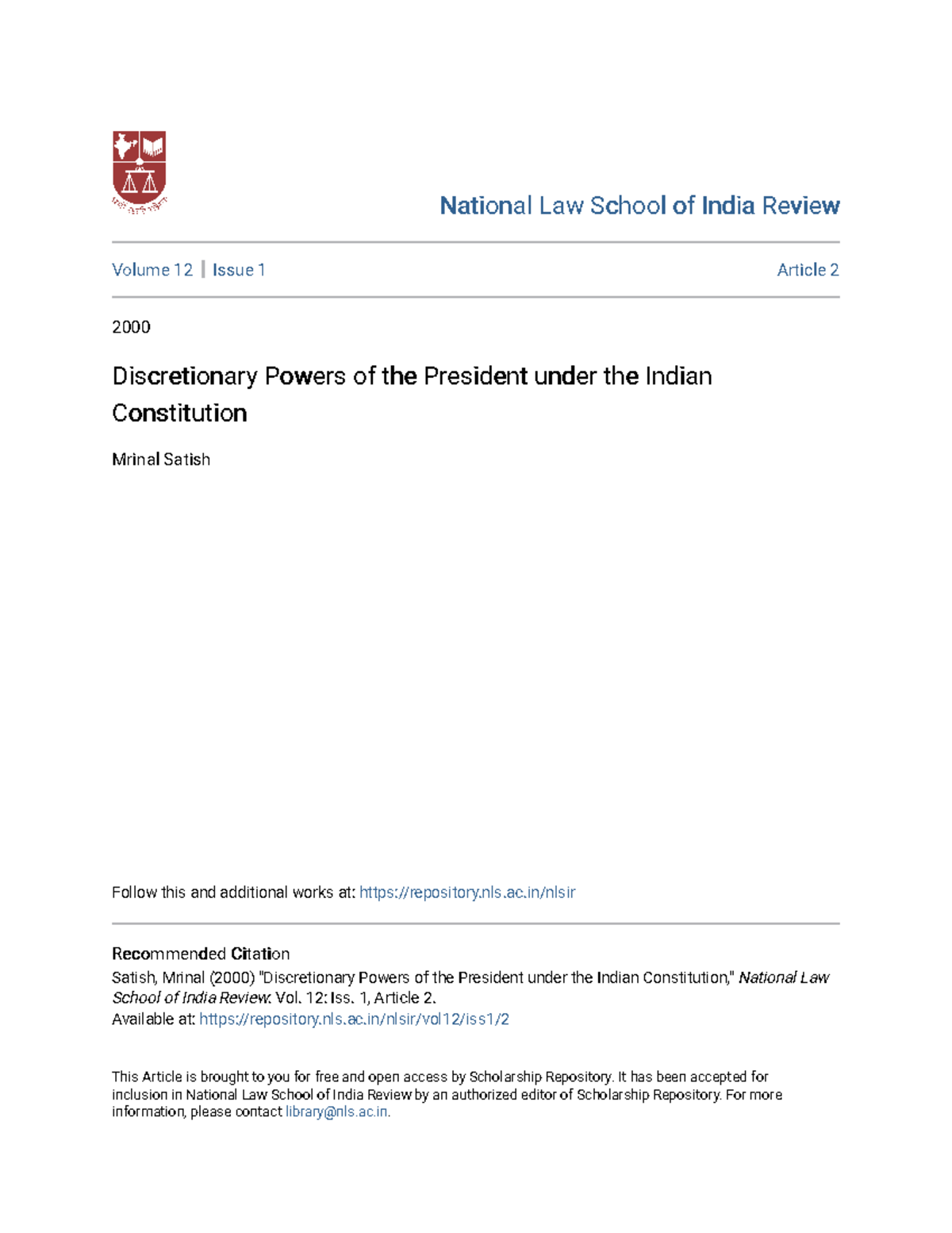 Discretionary Powers of the President under the Indian Constituti ...