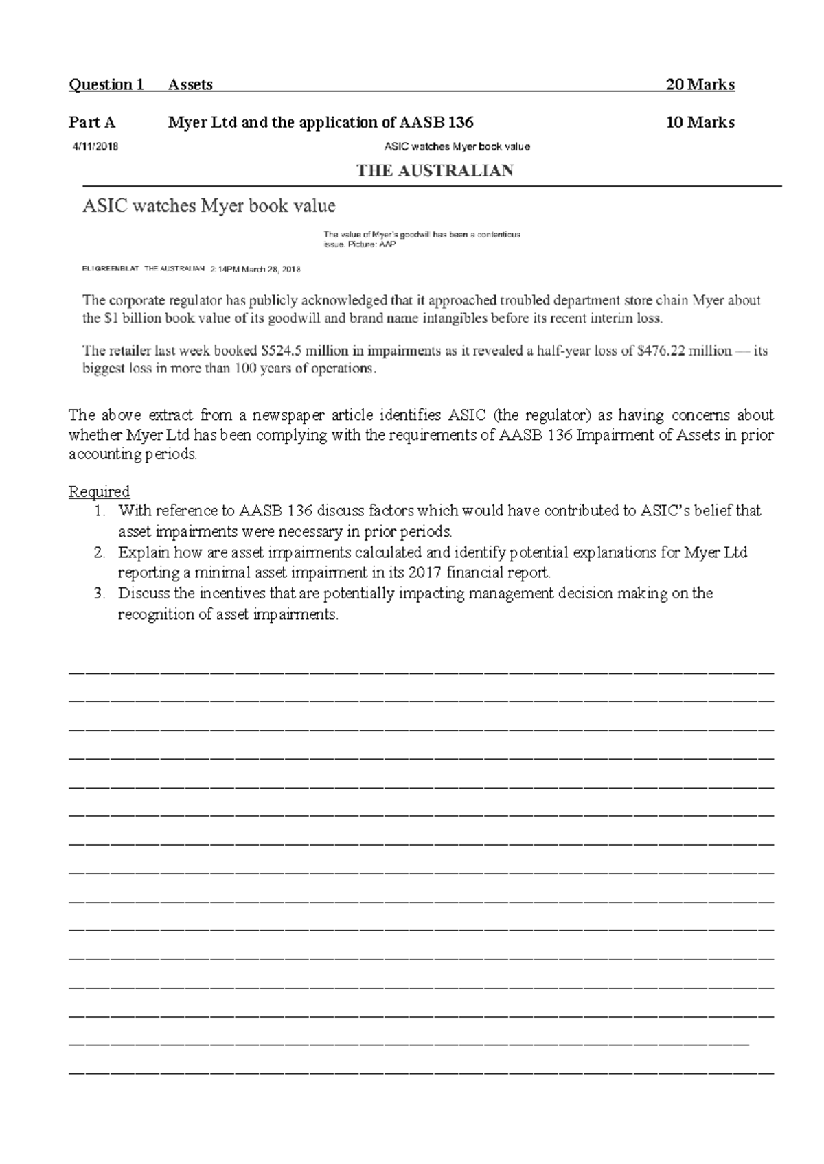 Sample Exam 2 - Questions on AASB 136, Leases, and Tax (13-102) - Studocu